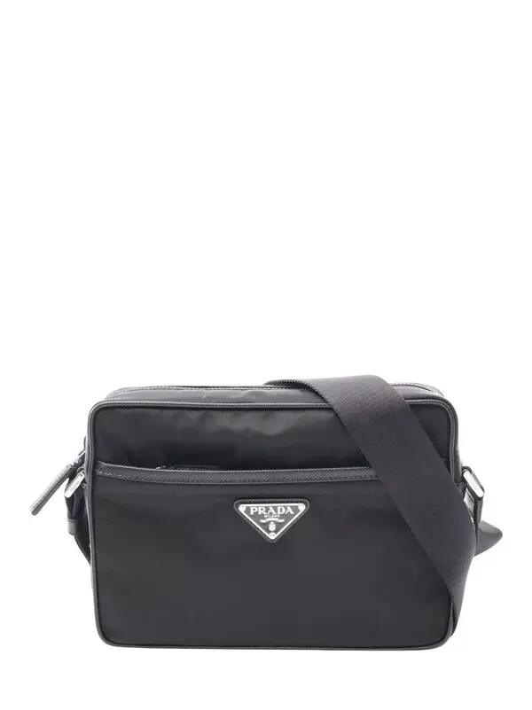 Prada 2013-2026 Saffiano Trimmed Tessuto Camera Bag Crossbody Bag - Black