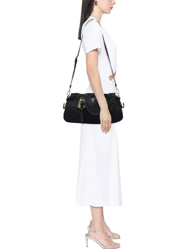 Prada Soft Calf Trimmed Tessuto Satchel - Black
