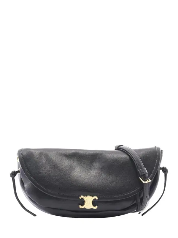 Celine 2010-2026 Leather Triomphe Little Half Moon Soft Bag Crossbody Bag - Black