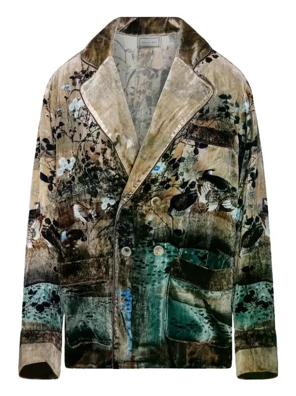 PIERRE-LOUIS MASCIA Kanpur Graphic-print Double-breasted Blazer - Neutrals