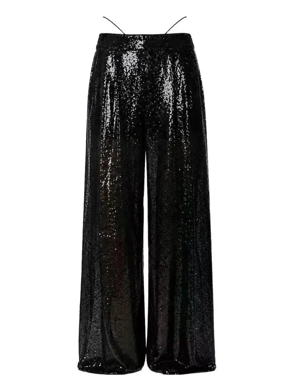 AMAZUIN Sequin-embroidered Wide-leg Trousers - Black