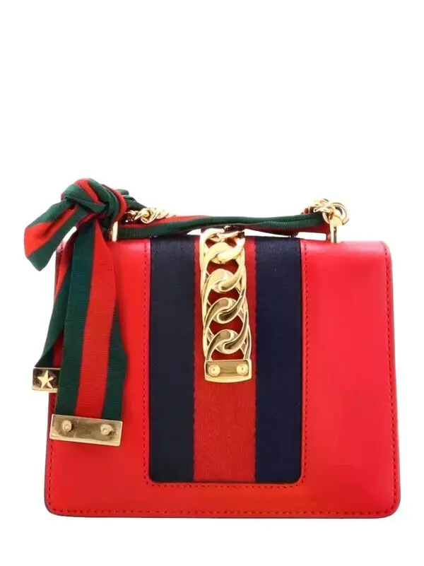 Gucci Sylvie Chain Shoulder Bag Leather Mini Cross Body Bag - Red