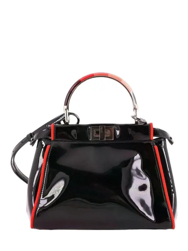 Fendi Resin Handle Peekaboo Patent Mini Shoulder Bag - Black