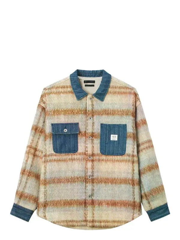 FIVE CM Check-pattern Denim-trim Shirt - Neutrals