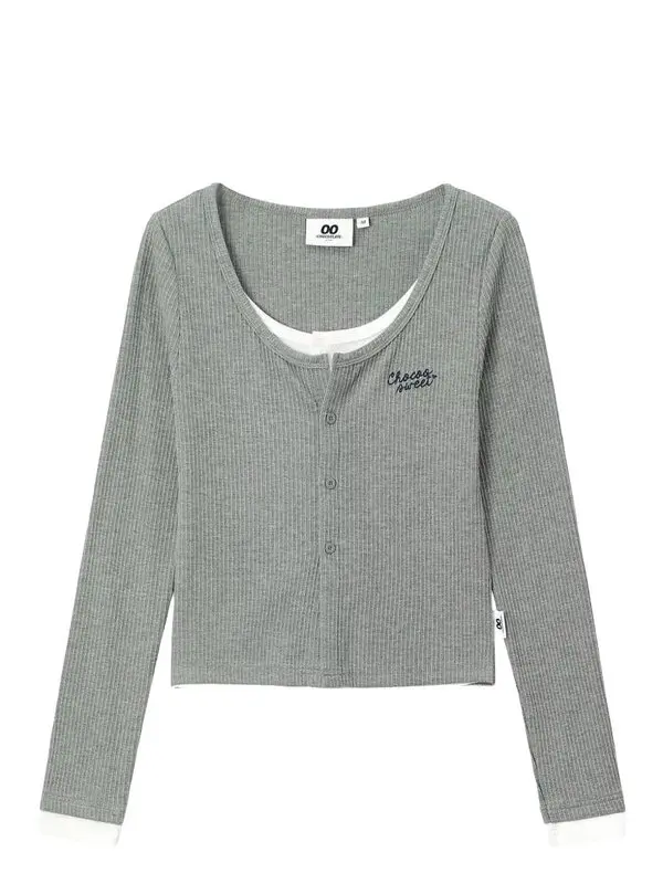 CHOCOOLATE Layered-effect Ribbed-knit Top - Grey