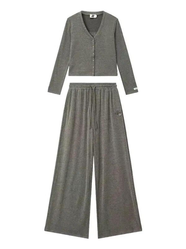 Izzue Button-up Cardigan And Track Pants Set - Grey