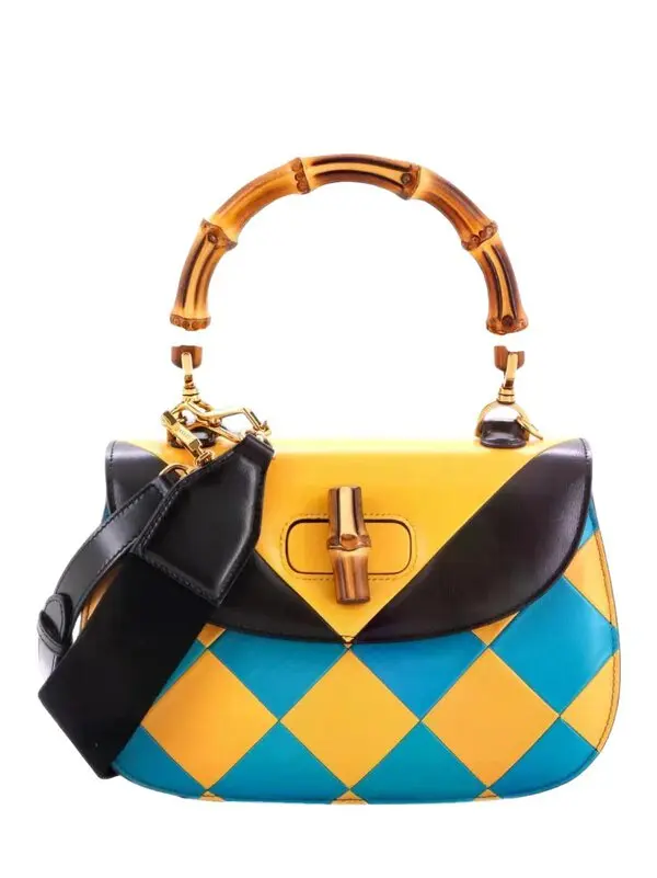 Gucci Bamboo 1947 Top Handle Bag Limited Edition Geometric Print Leather Satchel - Multicolour