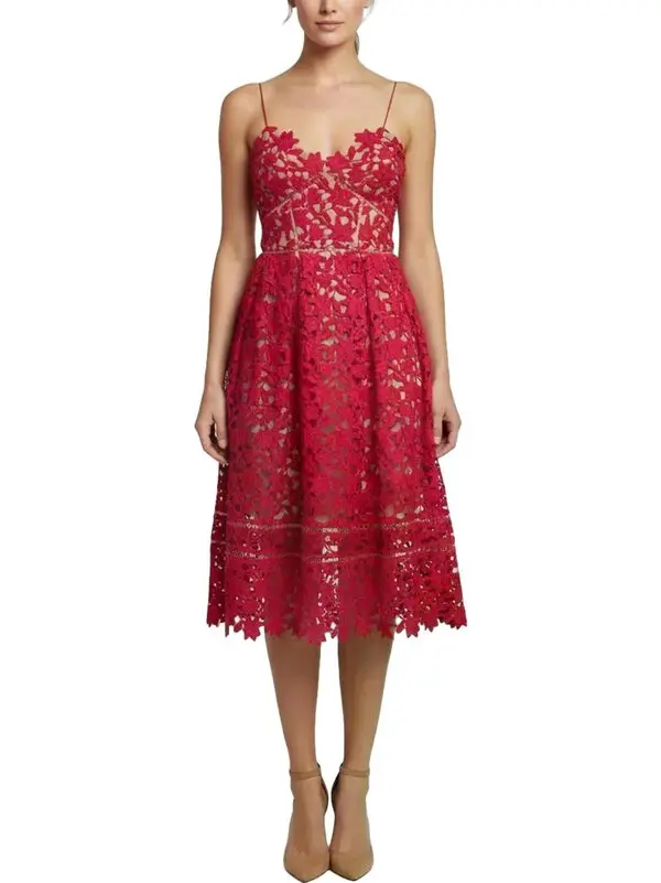 SELF-PORTRAIT Floral Guipure Lace Midi Dress - Red