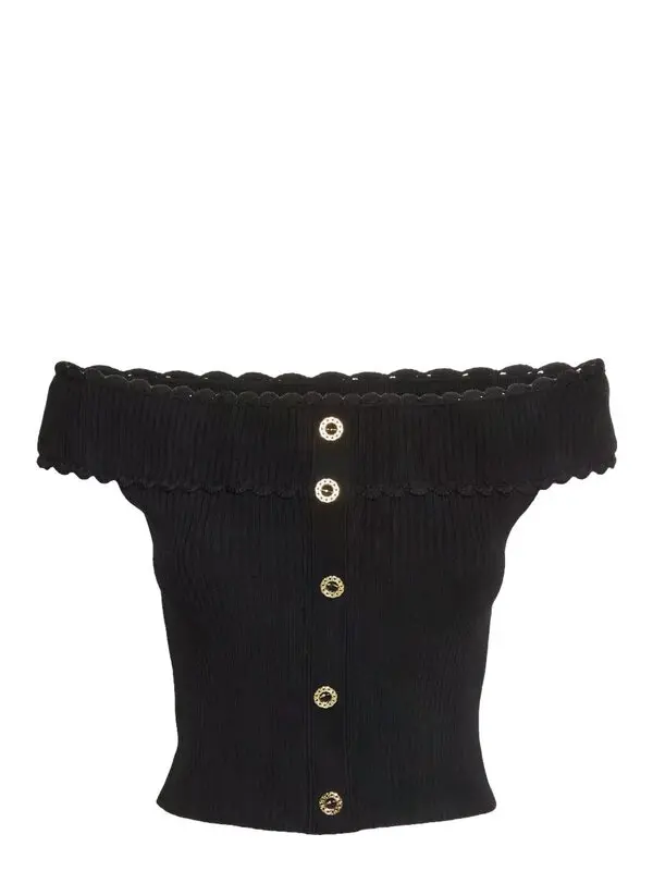 Sandro Rib-knit Off-shoulder Top - Black