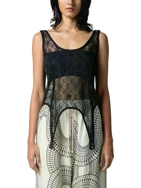 MULLER OF YOSHIOKUBO Crochet-knit Curved-hem Top - Neutrals