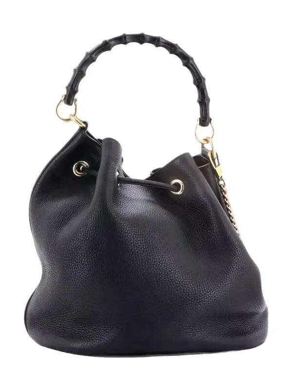 Gucci Miss Bamboo Leather Medium Bucket Bag - Black