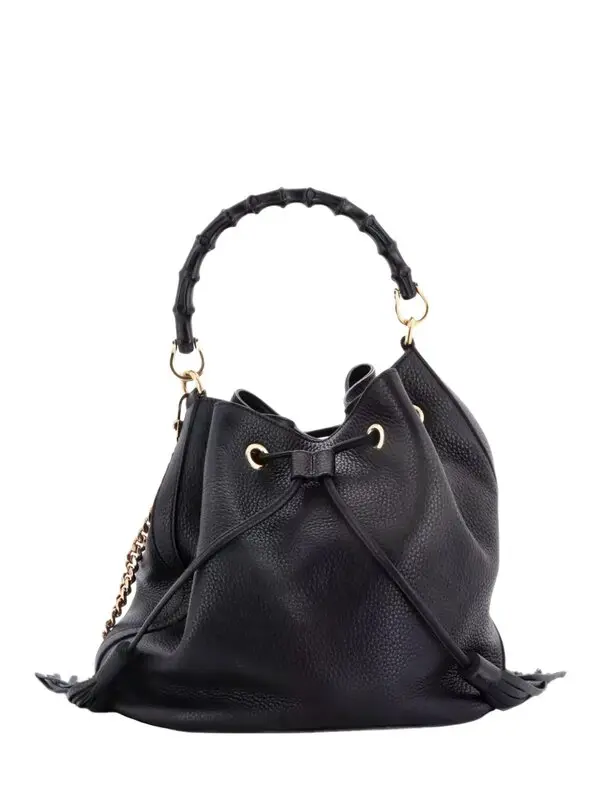 Gucci Miss Bamboo Leather Medium Bucket Bag - Black