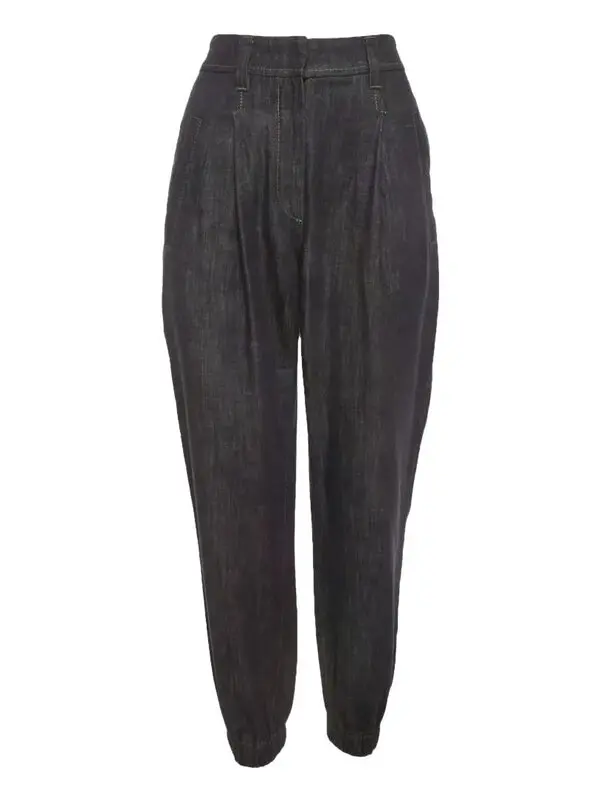 Brunello Cucinelli Dark Wash Cotton Pleated Jogger Jeans - Blue