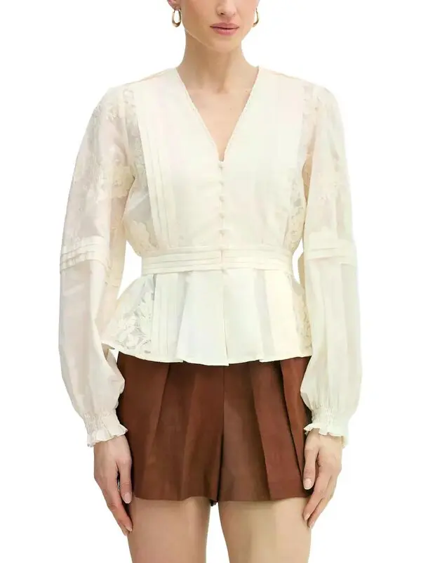 SILVIAN HEACH Lace-panelled Pleated Blouse - Yellow
