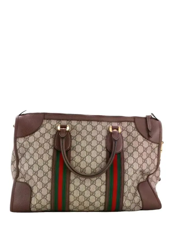 Gucci Neo Vintage Web Duffle Bag Gg Coated Canvas Medium Travel Bag - Brown