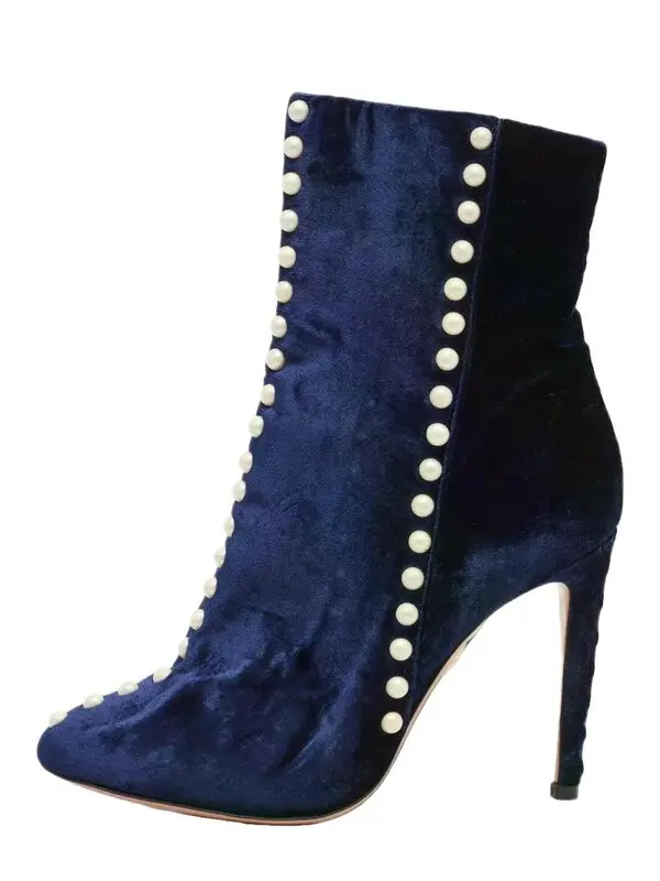 AQUAZZURA Follie Pearls Ankle Boots - Blue