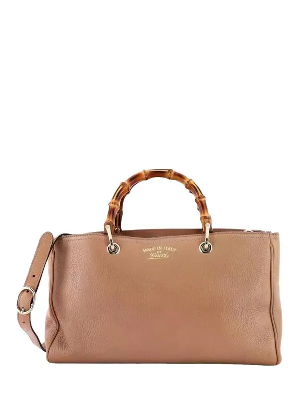 Gucci Leather Medium Bamboo Shopper Tote Bag - Neutrals
