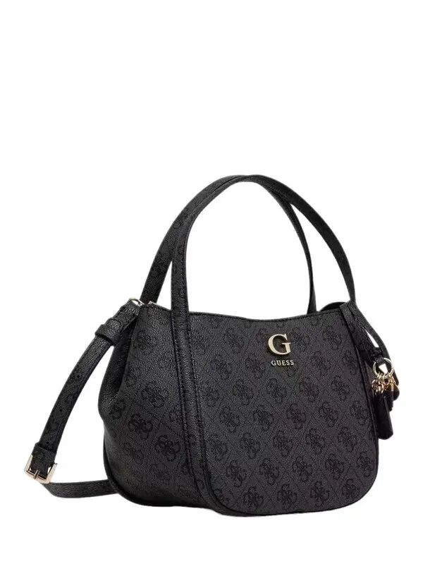 Guess Monogram-print Logo-plaque Shoulder Bag - Black