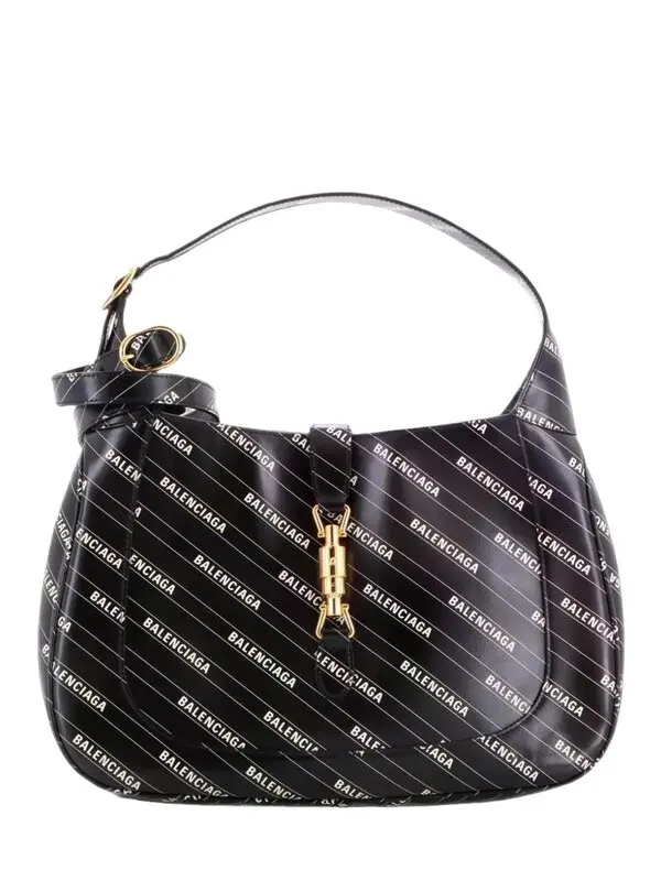 Gucci X Balenciaga The Hacker Project Jackie 1961 Printed Leather Medium Hobo Bag - Black