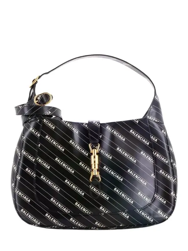 Gucci X Balenciaga The Hacker Project Jackie 1961 Printed Leather Medium Hobo Bag - Black