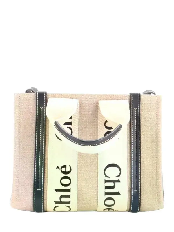 Chloé Woody Canvas With Leather Small Tote Bag - Black