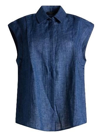 Emporio Armani Chambray Sleeveless Shirt - Navy