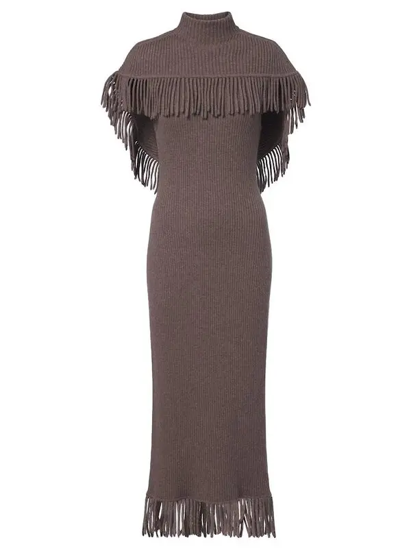 Simkhai Jordan Caped Wool And Cashmere Maxi Dress - Brown
