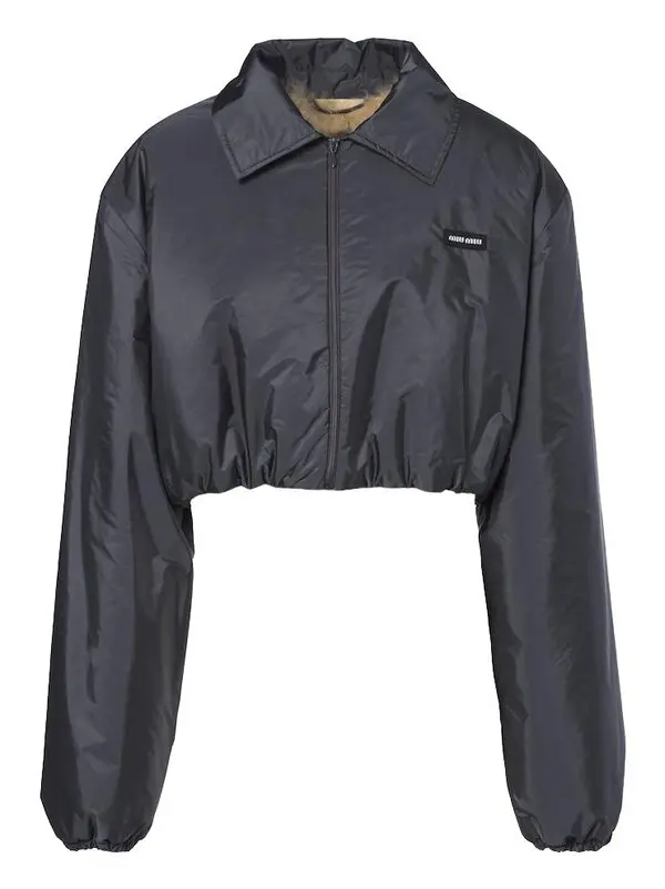 Miu Miu Cropped Shearling-lined Blouson Jacket - Grey