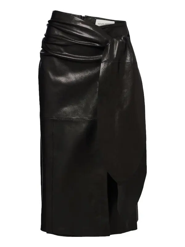 Nour Hammour Viret Leather Skirt - Black