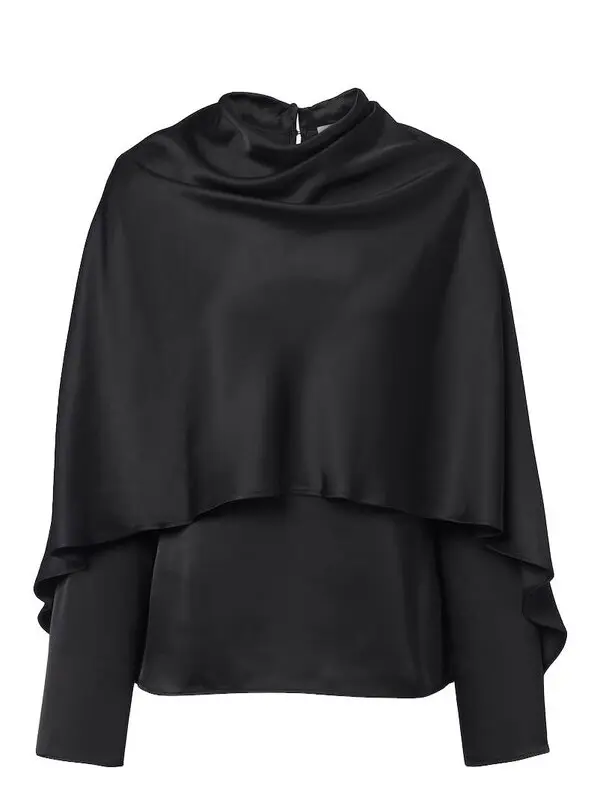 RÓHE Caped Satin Top - Black