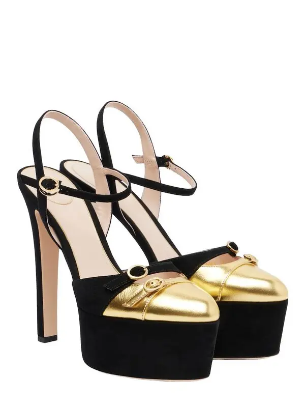 Valentino Garavani Crasher Suede And Leather Platform Sandals - Black