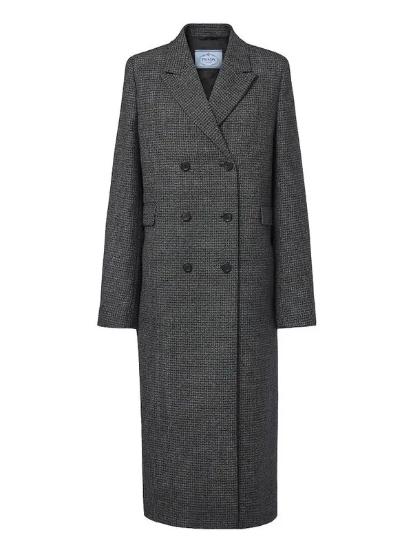 Prada Checked Virgin Wool Coat - Black