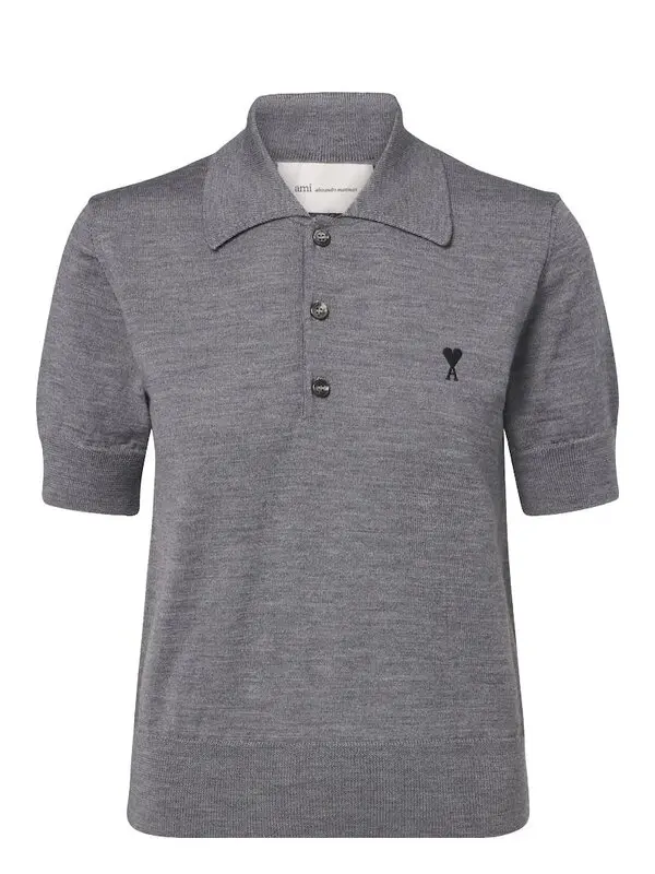 AMI Paris De Coeur Wool Polo Shirt - Grey