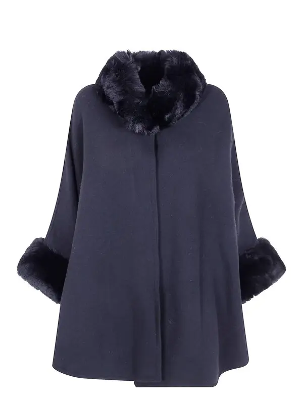 TWINSET Fur Trimmed Poncho Coat - Black