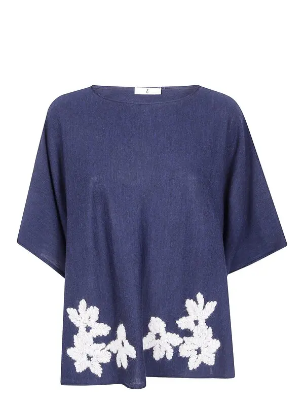 WHYCI Jacket Embroidered Poncho - Blue