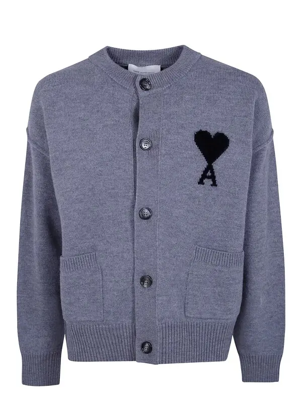 AMI Paris Wool De Coeur Cardigan - Gray