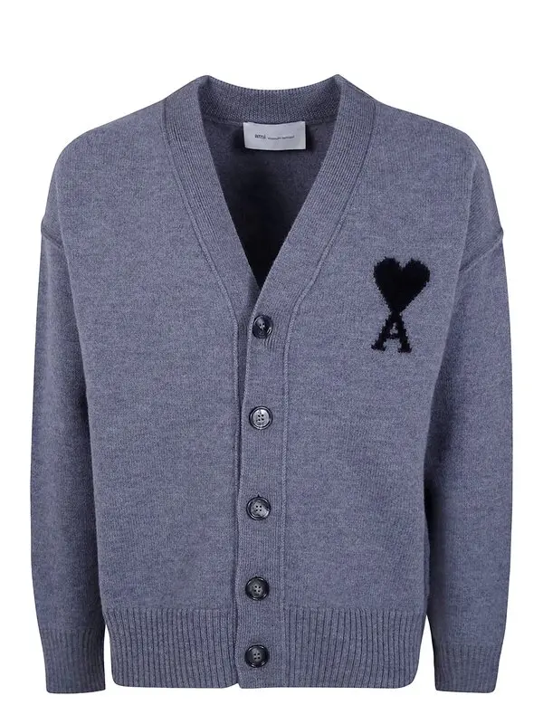 AMI Paris Wool De Coeur Cardigan - Gray
