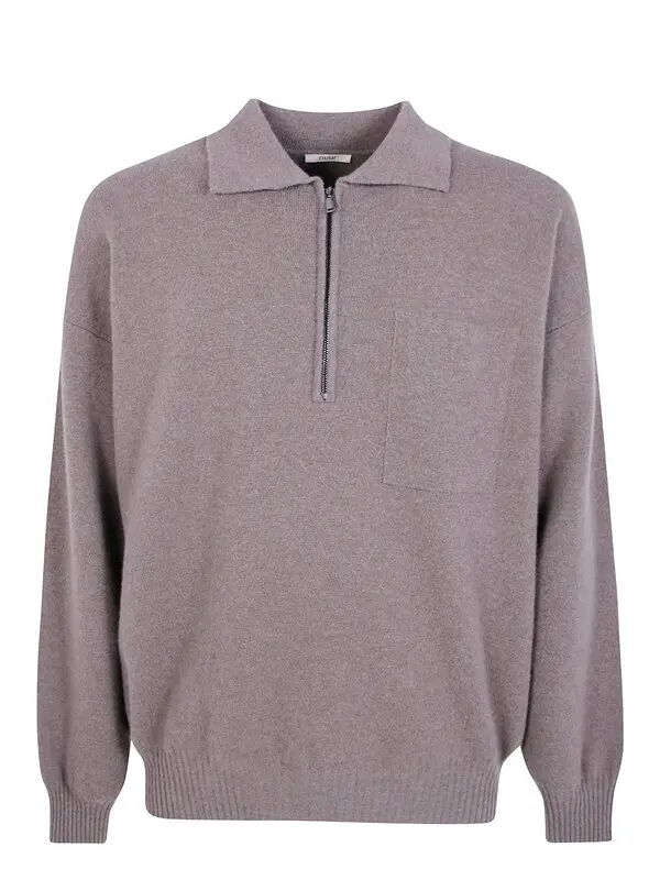 NUUR Sweater Pocket Zip Polo Shirt - Gray