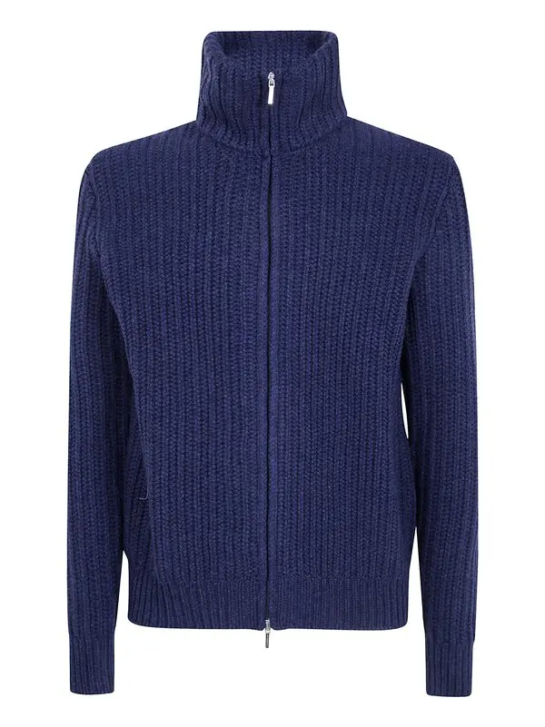 BARBA NAPOLI Wool Cashmere Viscose Full Zip Sweater - Blue