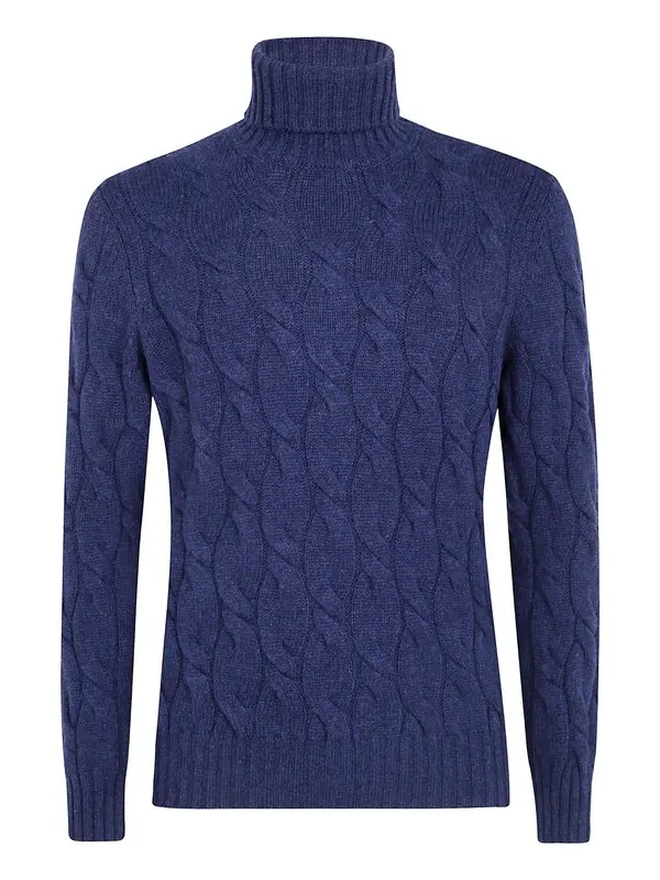 BARBA NAPOLI Braid Turtleneck Sweater - Blue