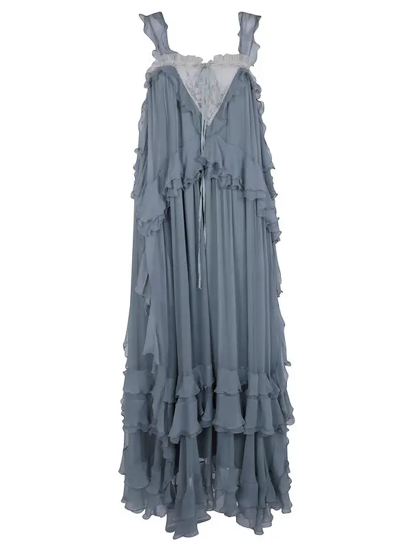 Chloé Silk Ruffle Midi Foulard Dress - Green