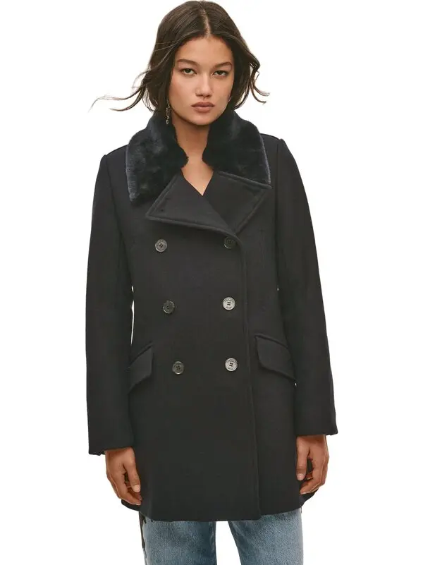 LoveShackFancy Verdine Pea Coat - Navy