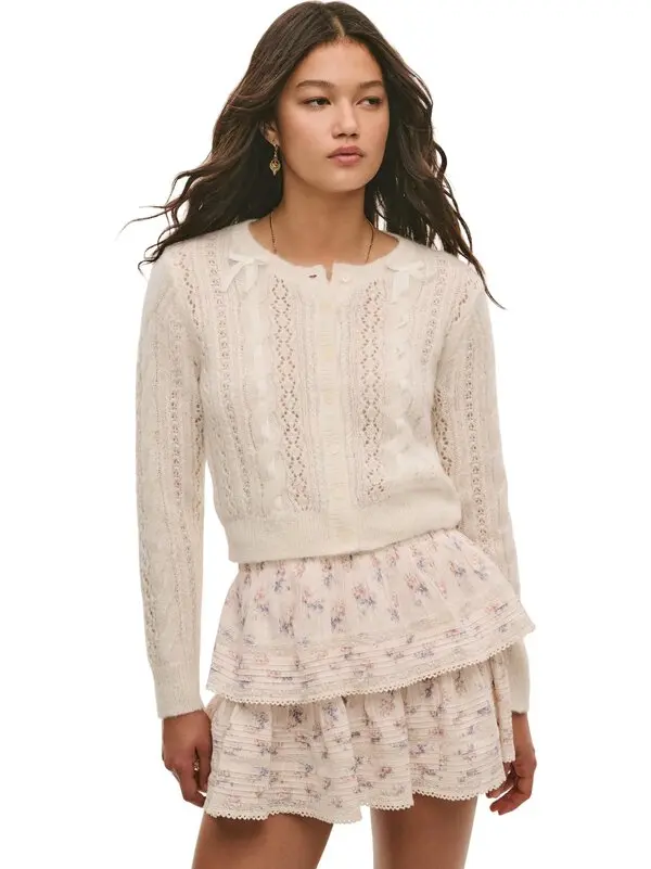 LoveShackFancy Dione Alpaca-blend Ribbon Cardigan - Snow Cloud