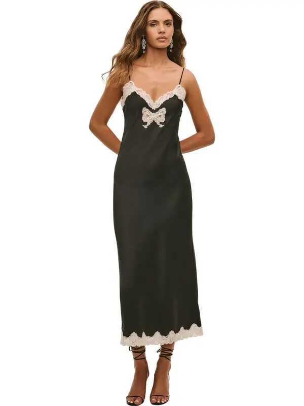 LoveShackFancy Lomira Lace Bow Dress - Black