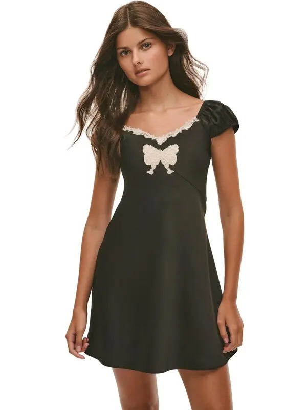 LoveShackFancy Tween Karola Lace Bow Mini Dress - Black