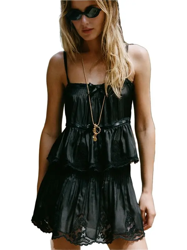 LoveShackFancy Marais Silk Habotai Mini Skirt - Black