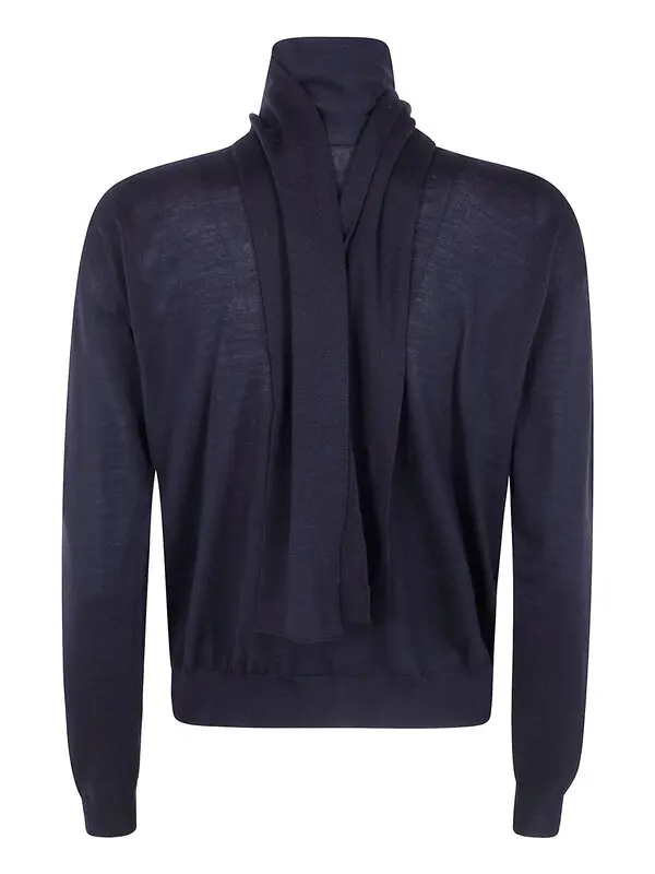 NUUR Scarf V-neck Sweater - Black