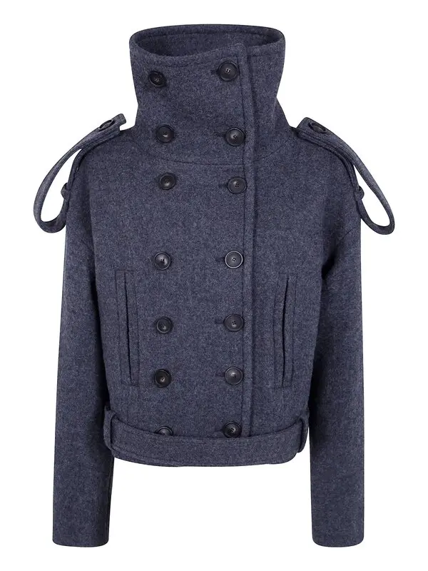Seven For All Mankind Double Breasted High Neck Coat - Gray