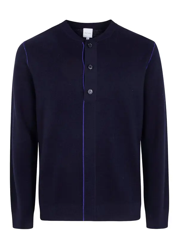 Paul Smith Henley Neck Wool Sweater - Blue