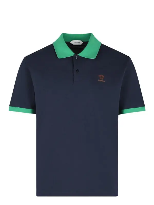Versace Dark Navy Cotton Polo Shirt - Blue